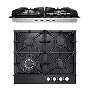 Gas Stove Top 24 inch Eascookchef,24 inch Gas Cooktop 4 Burner,Gas Stove Top NG/LPG Convertible,Black Tempered Glass Dual Burners Propane Cooktop with Thermocouple Protection,Bulit-in Gas Hob