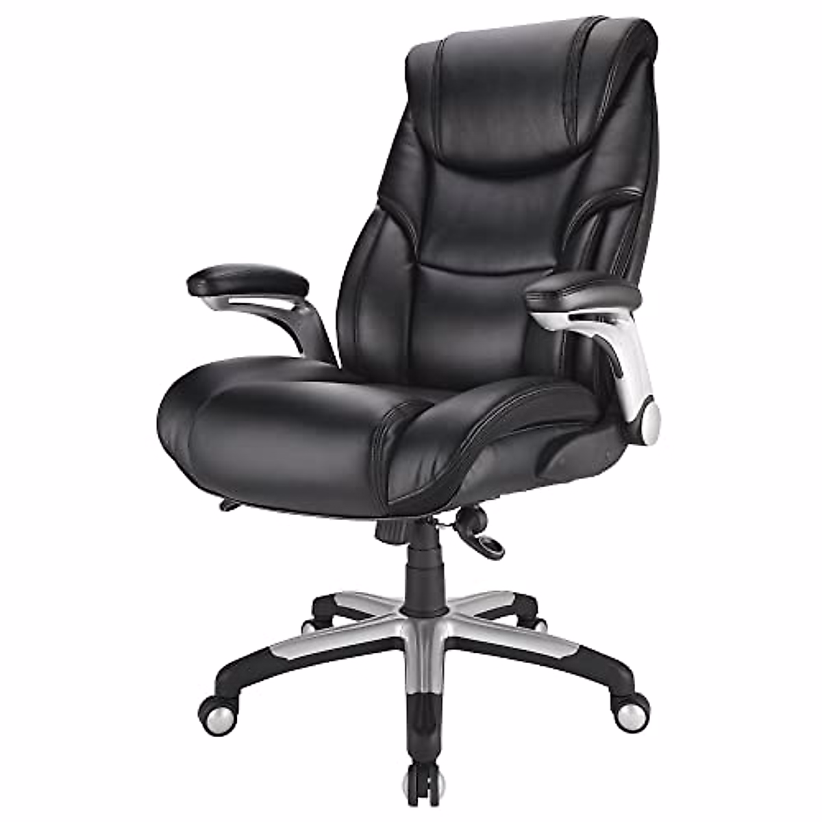 Realspace® Torval Big & Tall Bonded Leather High-Back Computer Chair, Black/Silver