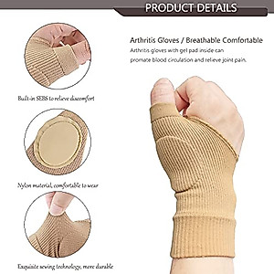 YUNYILAN 2pcs Thumb Compression Arthritis Gloves, Wrist Support Brace Elastic Glove with Gel Thumb Injury Pads for Arthritis, Joint Pain, Tendonitis, Sprains (Beige)