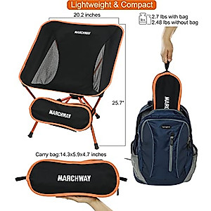 MARCHWAY Lightweight Folding Camping Chair, Stable Portable Compact for Outdoor Camp, Travel, Beach, Picnic, Festival, Hiking, Backpacking, Supports 330Lbs (Orange)