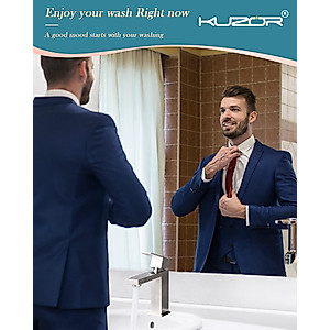 KUZOR Bathroom Faucets Single Hole, Brushed Nickel Bathroom Sink Faucet One Hole 1 Handle, 304 Stainless Steel Modern Faucet for Bathroom Sink Square