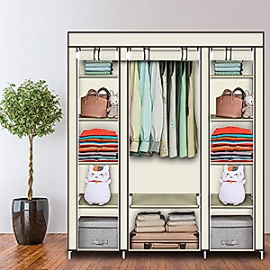 69" Portable Closet Storage Organizer Non-Woven Fabric Clothes Wardrobe 12 Shelves 5 Floors (Beige)