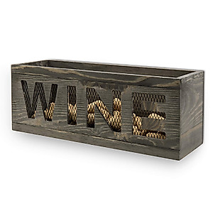MyGift Wall Mounted Wine Cork Holder - Rustic Gray Wood and Metal Mesh Open Top Wine Accessories Storage Box