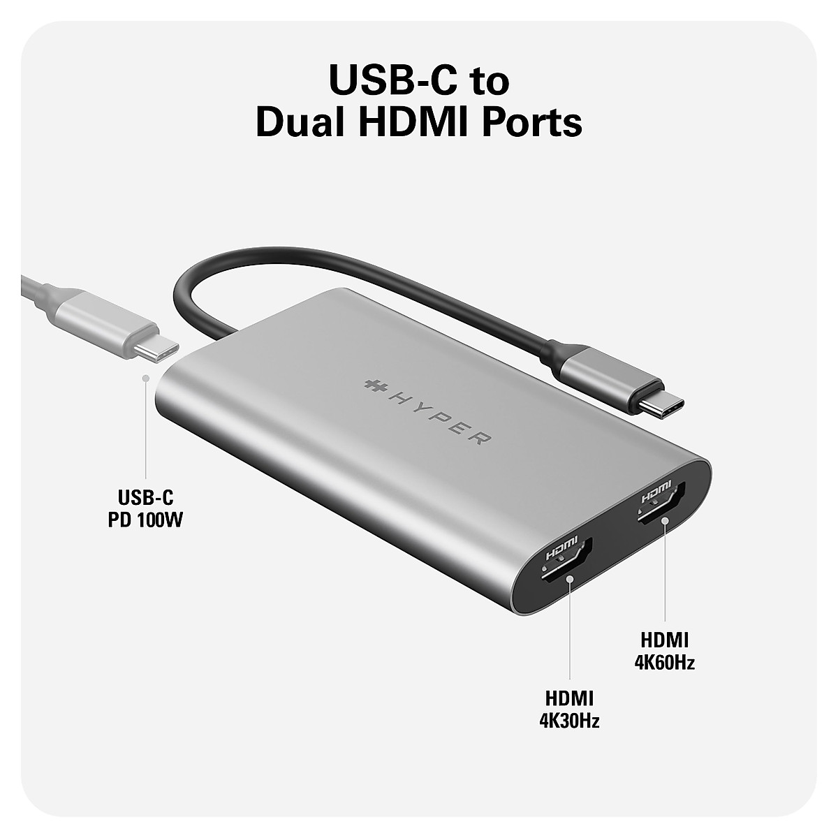 HyperDrive Dual 4K HDMI Adapter for M1/M2 MacBook 2X HDMI, Pass-Through Charging