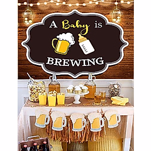 A Baby is Brewing Themed Photography Backdrop for Baby Shower Party Banner Decorations Vinyl Beer Bottle Rustic Wood Glitter Photo Background 5x3ft Photo Booth Studio Props Cake Table Supplies