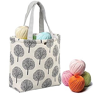 Wusteg Knitting Tote Bag with Button Portable Yarn Storage Bag Canvas Knitting Bag for Yarn Skeins Crochet Hooks Knitting Needles and Other Small Accessories