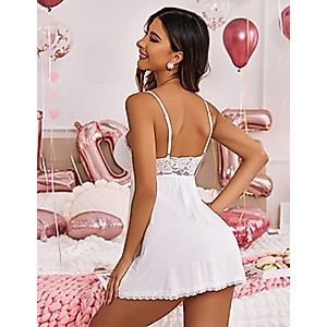 Avidlove Womens Sexy Sleepwear Lace Chemise Nightgown Sexy Womens Nightie Honeymoon Lingerie (White,L)
