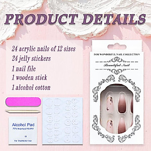 Fall Press on Nails Medium Almond SWEKKE Fake Nails Brown Gradient Full Cover Leaves False Nails with Designs Glitter Glossy Glue on Nails Manicure Artificial Acrylic Nails for Women Girls 24Pcs