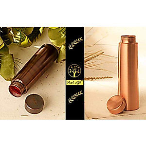 Peak Life Pure Copper Water Bottle for drinking - Copper Bottle Water Sleek Leakproof Copper Vessel for drinking water - Ayurvedic Pure Copper Bottle- 27 Oz (800ml)- Antique & Matt Finish