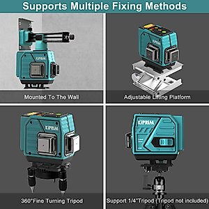 Kiprim 3x360° Green Laser Level Self-Leveling Tool 100ft for Construction Adjustbable Brightness, Remote Controller, Magnetic Rotating Stand,Portable Bag and Adapter Included