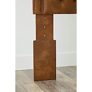 Design 59 D59 Distressed Vegan Leather Upholstered Tufted Button Queen Headboard with Brass Nailheads Queen/Full Size Headboard – Adjustable Height (Chestnut Vegan Leather)