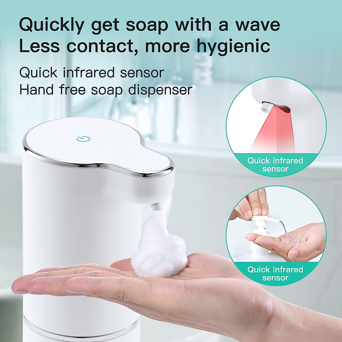 LAOPAO Soap Dispenser, Automatic Foaming Hand Soap Dispenser Touchless Foam Soap Dispenser Rechargeable Bathroom Countertop Soap Pump for Kids Xmas Gift 300ml All White