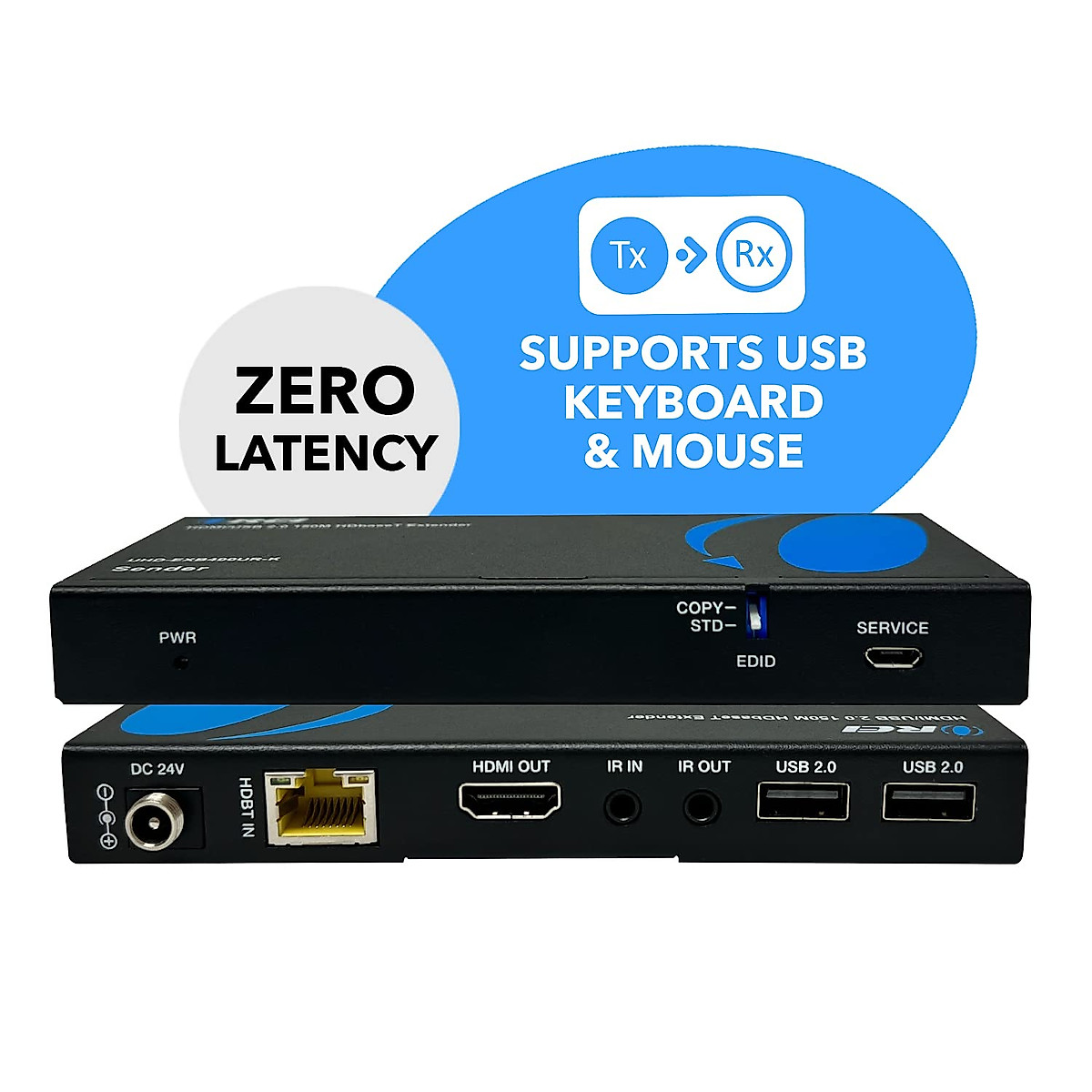 OREI 4K USB 2.0 HDMI Extender Over LAN HDBaseT PoC Single CAT5e/CAT6A/CAT7 Cable 4K @ 60Hz - Up to 400 Ft 4:4:4 - KVM Webcam Remote Keyboard Mouse USB Control - Digital Full HD (4K USB 2.0)