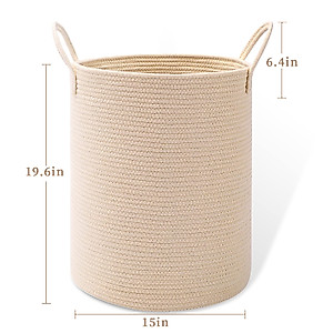 Large Laundry Basket Woven Cotton Rope Laundry Hamper 15" x 19.6" Woven Baby Laundry Basket for Blankets Toys Storage Basket Natural cotton thread clothing sorting basket