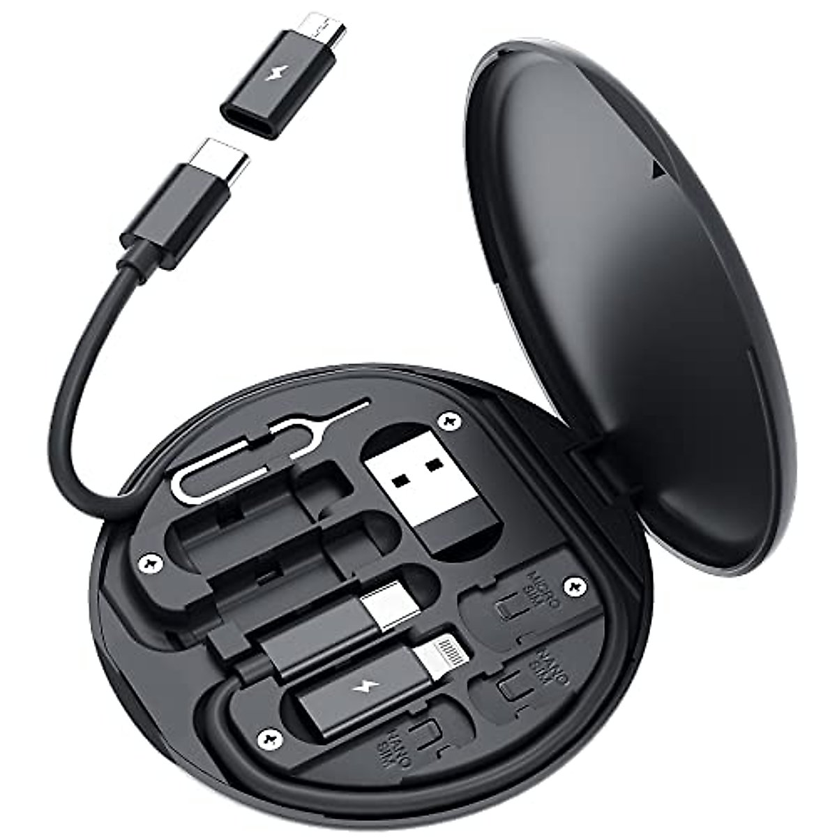 Yesimla USB C Adapter OTG Cable Kit, Multi Charging Cable Case Convertor USB C to iOS Device/Type C/Micro/USB A Adapter, Data Transfer Contains Card Slot for Traveling, Use as Phone Holder (Black)