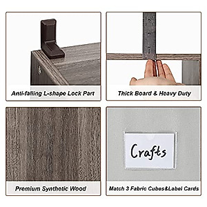 TQVAI 6 Cube Storage Organizer, Wood Storage Cubes Shelf with Fabric Storage Bin, Retro Grey