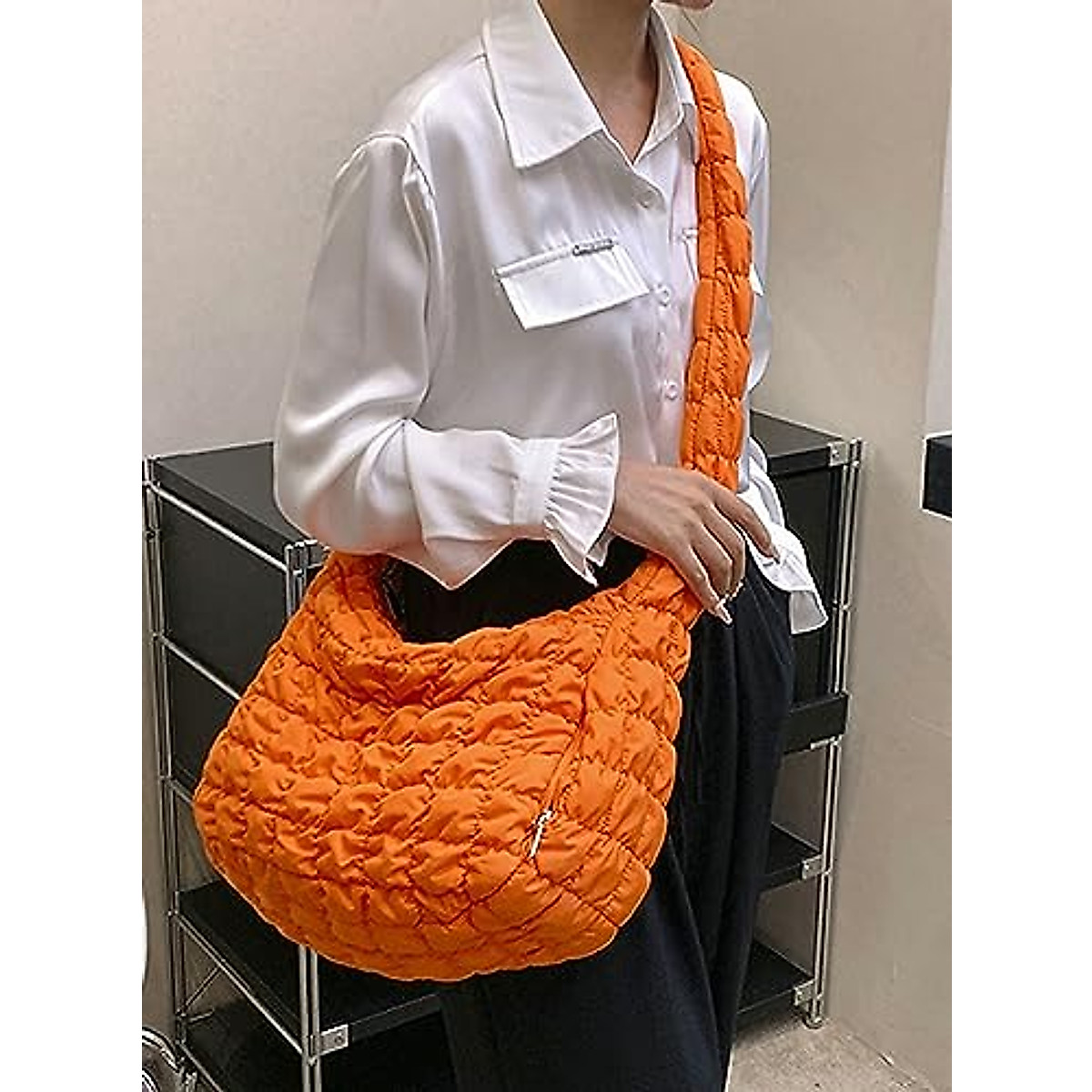 Women Quilted Tote Bag Large Capacity Crossbody Puffer Lightweight Padding Shoulder Bag Hobo Satchel Handbag Zip Purse
