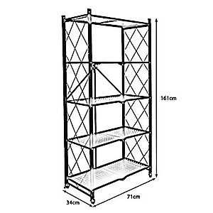 ATAAY Storage Rack Unit Folding Metal Rack, Heavy-Duty Organizer Rack, Storage Rack, Storage Trolley, Cart, Storage/Black