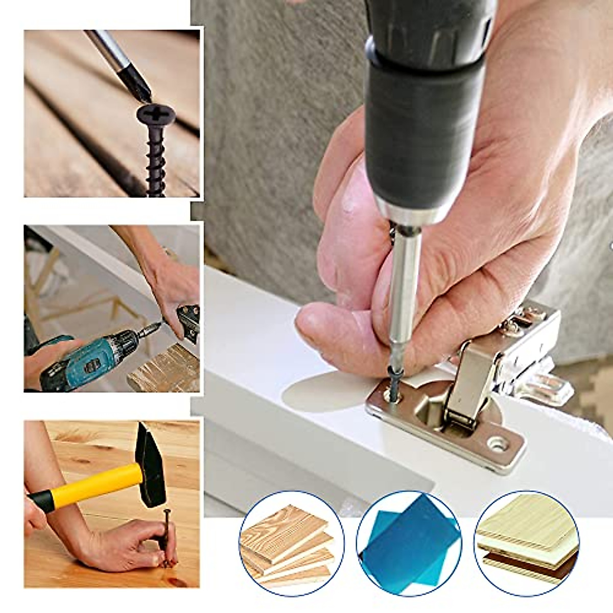 XOOL 200PCS Drywall Screws #7 Coarse Thread Sharp Point Self Tapping Screws Assortment Kit Black, Carbon Steel Wood Screws for Drywall Sheetrock, Wood, Furniture Cabinet