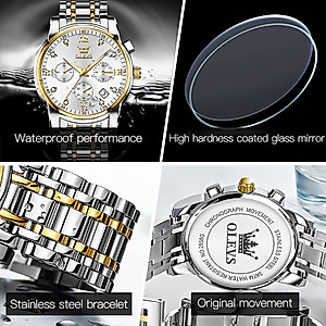 OLEVS Chronograph Multifunction Watches for Men Two-Tone White Dial Waterproof Sport Wrist Watches for Father Husband Boyfriend Son Father's Day Gifts