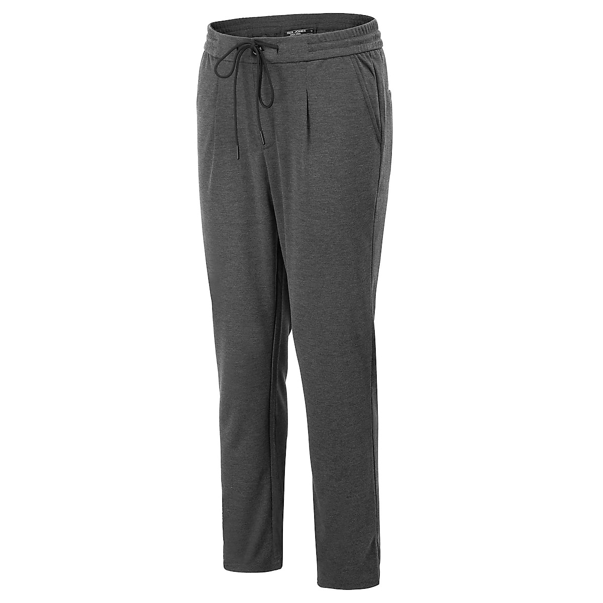 PJ PAUL JONES Men's Work Pants Elastic Waistband Casual Slim Fit Pleated Front Business Drawstring Tapered Pants Gray