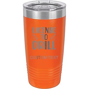 20-Ounce Vacuum Insulated Stainless Steel Tumbler Customized Etched Double-Walled Laser Engraved Coffee Orange BPA-Free Mug, Lid, License to drill Dentist, Personalized Hot/Cold Insulated