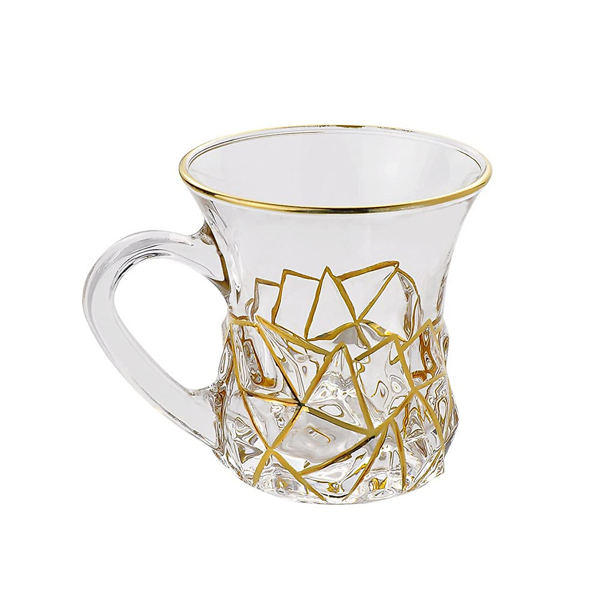 Handmade Gold Rimmed Line Three-dimensional Cups Light Luxury Clear Crystal Glass Small Tea Cups Coffee Water Drinks Afternoon Tea Handle Cups