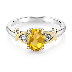 Gem Stone King 2 Tone 10K Yellow Gold and 925 Sterling Silver Yellow Citrine and Lab Grown Diamond Engagement Ring For Women (1.38 Cttw, Gemstone Birthstone, Available In Size 5, 6, 7, 8, 9)