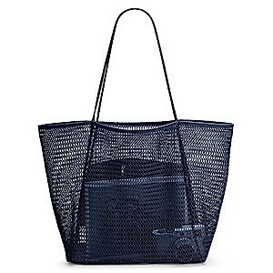 KALIDI Mesh Beach Tote Bag Women Shoulder Hobo Handbag 23L Large Grocery Tote Bag Casual Shopping Bag Vacation Travel Pool