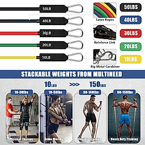 23Pcs Resistance Bands Set Workout Bands, 5 Stackable Exercise Bands with Handles, 5 Resistance Loop Bands, Jump Rope, Figure 8 Resistance Bands, Headband, Cooling Towel