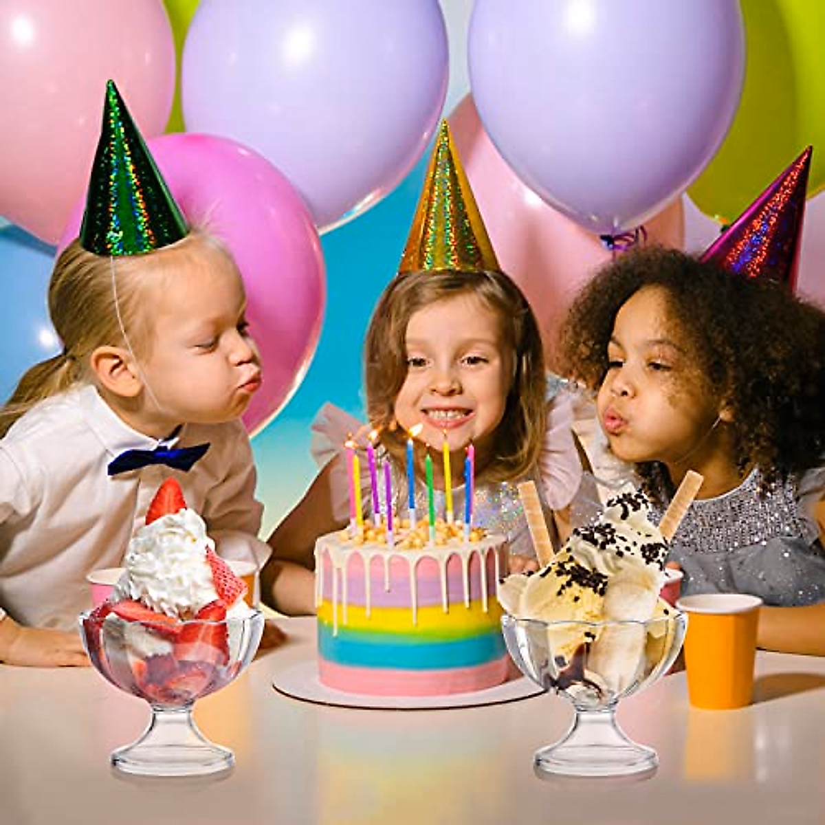 Mezchi Set of 12 Ice Cream Bowl Set, 8 Ounce Plastic Dessert Bowls, Clear Footed Dessert Cups, Ice Cream Cups Bowls for Sundae Milkshakes Parfait Fruit Pudding