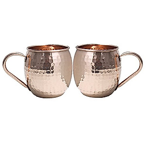 PARIJAT HANDICRAFT Moscow Mule Copper Mugs 16 Oz Copper Moscow Mule Mugs Solid Copper Hammered Mug Copper Cups for Moscow Mules Set of 4
