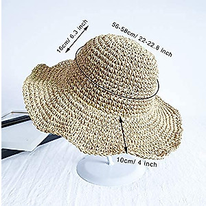 Women Straw Hat Wide Brim Beach Sun Cap Foldable Large Lady Floppy 100% Natural Paper Braided for Travel Decoration Summer Vacation Soft Lightweight and Breathable (Beige)