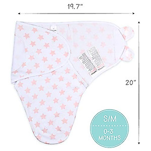 The Peanutshell Swaddle Blankets for Baby Girls, Pink Floral & Stars, 3 Pack Wrap Set, 2 Sizes (Small/Medium)