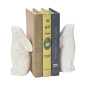 Creative Co-Op Handcarved Rabbit Marble, White, Set of 2 Bookends, 3" L x 5" W x 7" H