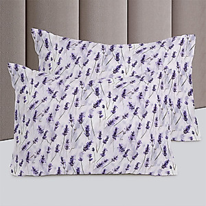 Anzona Purple Lavender Duvet Cover Queen Size - 4 Pieces Duvet Cover Set, Spring Flower Watercolor Floral Rustic Bedding Comforter Cover Zipper Closure, 1 Duvet Cover 1 Fitted Sheet 2 Pillow Shams