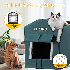 TURBRO Heated Cat House Outdoor, Insulated and Weatherproof Iron Shelter for Feral and Cats Outside, Heating Pad Bed with 14.7ft Anti-Bite Cord, UL Test Passed, Blue