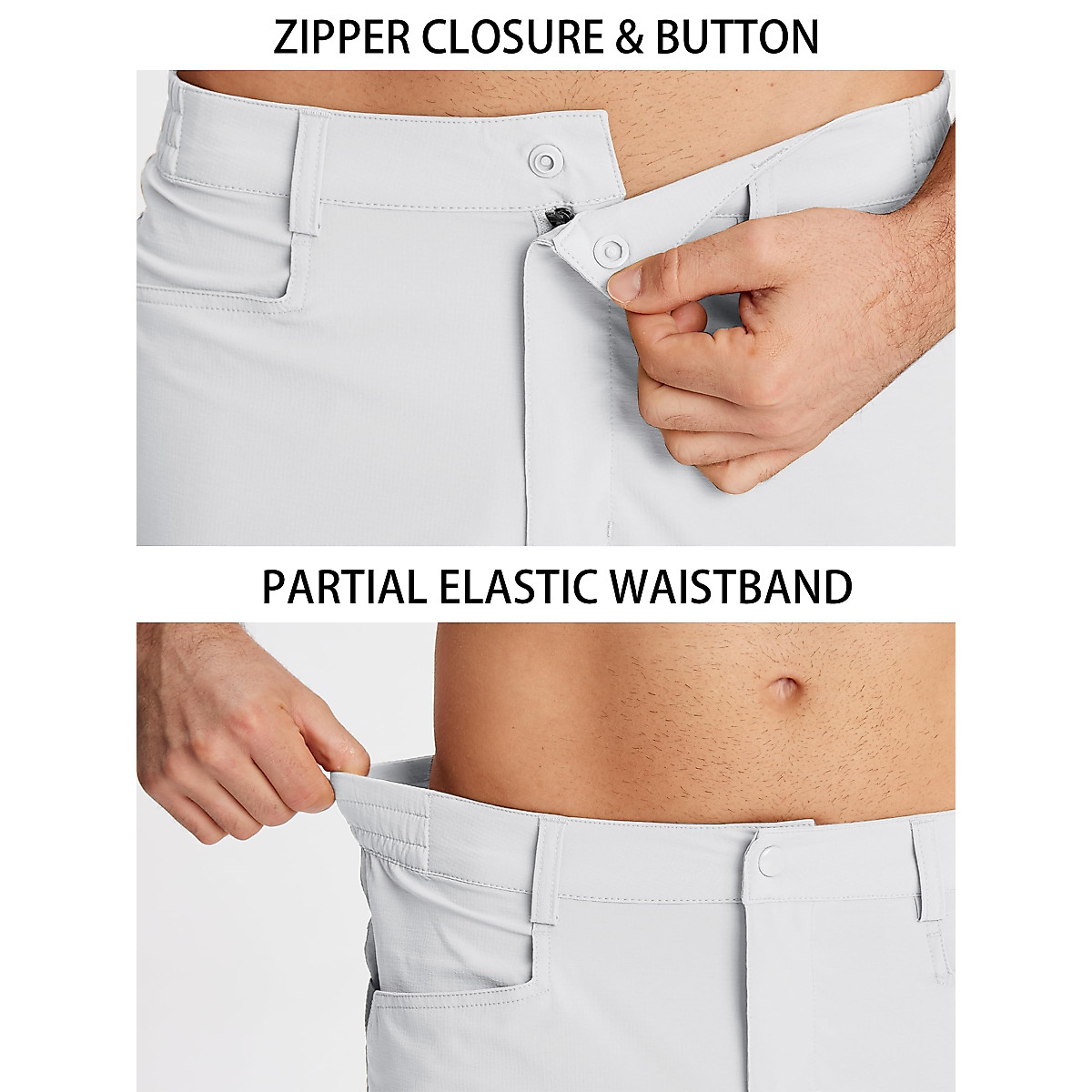 CRYSULLY Mens Summer Outdoor Shorts Lightweight Quick Dry Cargo Casual Hiking Shorts with 5 Zipper Pockets White 34