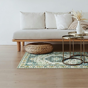 4x6 Small Boho Area Rug & Carpet for Bedroom, Entryway, and Living Room – Soft, Machine Washable Fabric with Non-Slip TPR Backing and Sturdy Sewn Edges