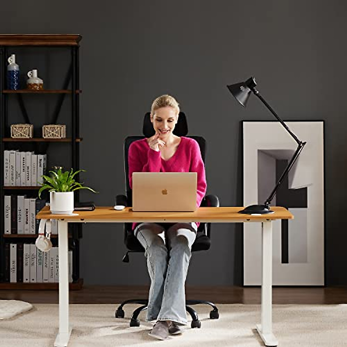SMUG Height Adjustable Electric Standing Desk, 48 x 24 Inches Sit Stand up Desk Home Office Computer Desk, Ergonomic Desk with Memory Controller Standing Table Natural