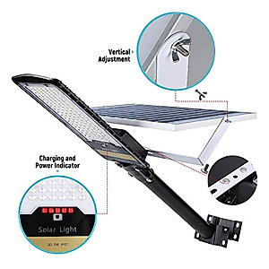 200W Solar Street Lights Outdoor Lamp, 10000lm Dusk to Dawn IP67 Security Led Flood Light with Remote Control Mounting Pole and Bracket Garden, Street, Court, Parking Lot