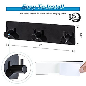 ArtHue Key Holder for Wall, Self Adhesive Key Rack Key Hooks for Keys and Masks to Hang, Easy Mount Key Hanger for Wall, Entryway, Bathroom, Kitchen, Office, Stainless Steel~3 Hooks (Black)