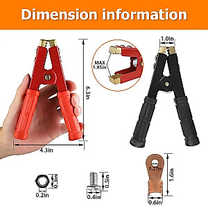 Moioee 2PCS Crocodile Clamps, 500/1000A Pure Copper Jumper Cables Clamp, Heavy Duty Car Battery Charger Alligator Clips, Power Replacement Battery Welding Machine Clamps, Auto Supplies