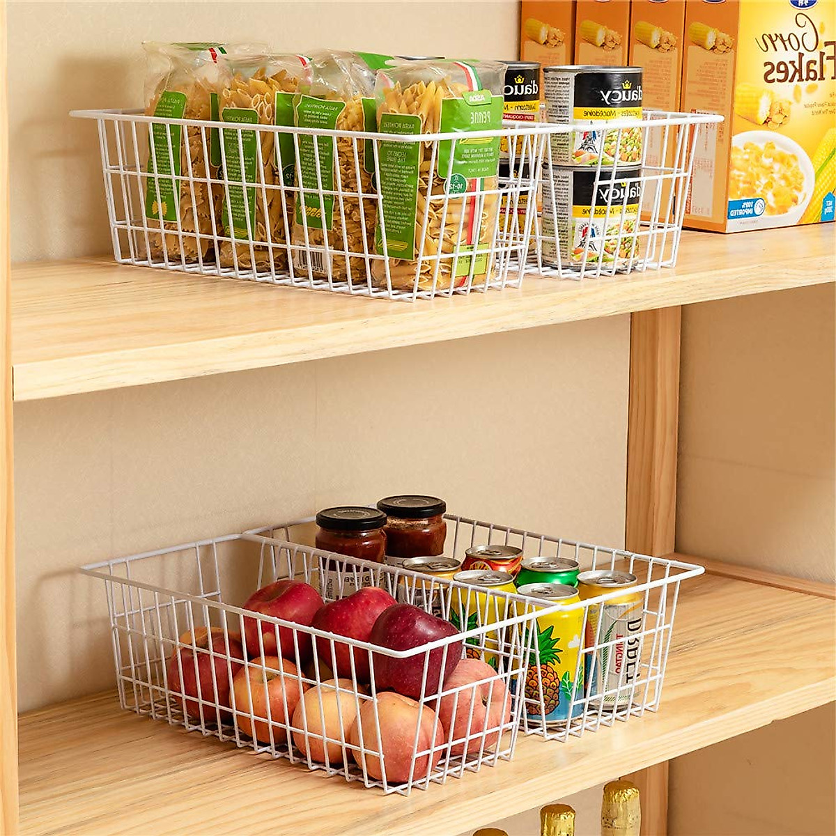 SANNO 15.7" Freezer Baskets Wire Storage Baskets Bin Organizer Food,Kitchen, Basket Organizers Bins for Home, Bathroom, Closet Organization, white,set of 4