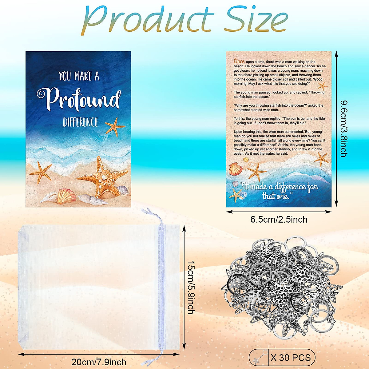 90 Pcs Starfish Story Gifts Mini Keepsake Appreciation Notecards Set Starfish Story Wallet Sized Cards Employee Gifts Drawstring Bags and Starfish Charms for Teacher Women Men (Hollow Out)