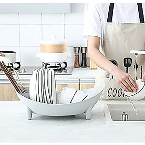 SERENITA Dish Drying Rack. Oval Compact Size Drainer with Utensil Holder. Kitchen Counter Cabinet (White 16.5")