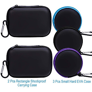 Cases for Earbuds,Aneuzs Earphone Carry Cases 5 Pack Headphone Storage Bag with Zipper and Carabiner for Smartphone Earphone USB Cable,SD Cards,Small Round Pocket & Square Little Travel Cases