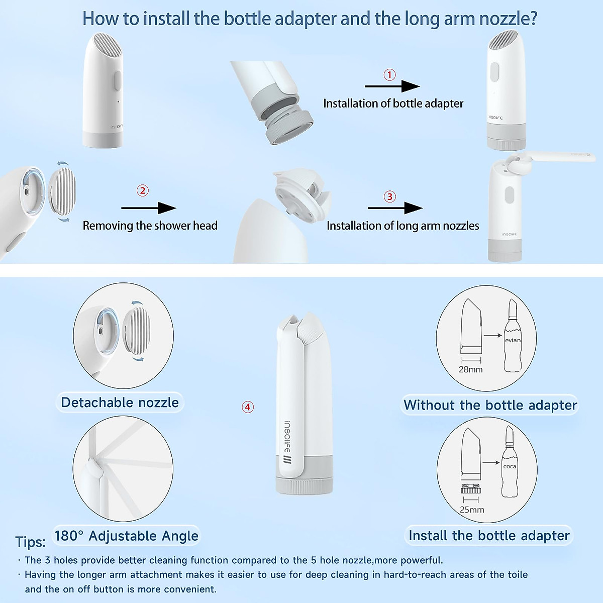 Insolife Portable Bidet|High Pressure Travel Bidet Electric Portable Bidet for Women Men Hygiene Cleaning | Soothing Postpartum Care | Hemorrhoid Perineal Care| Travel Bidet Portable