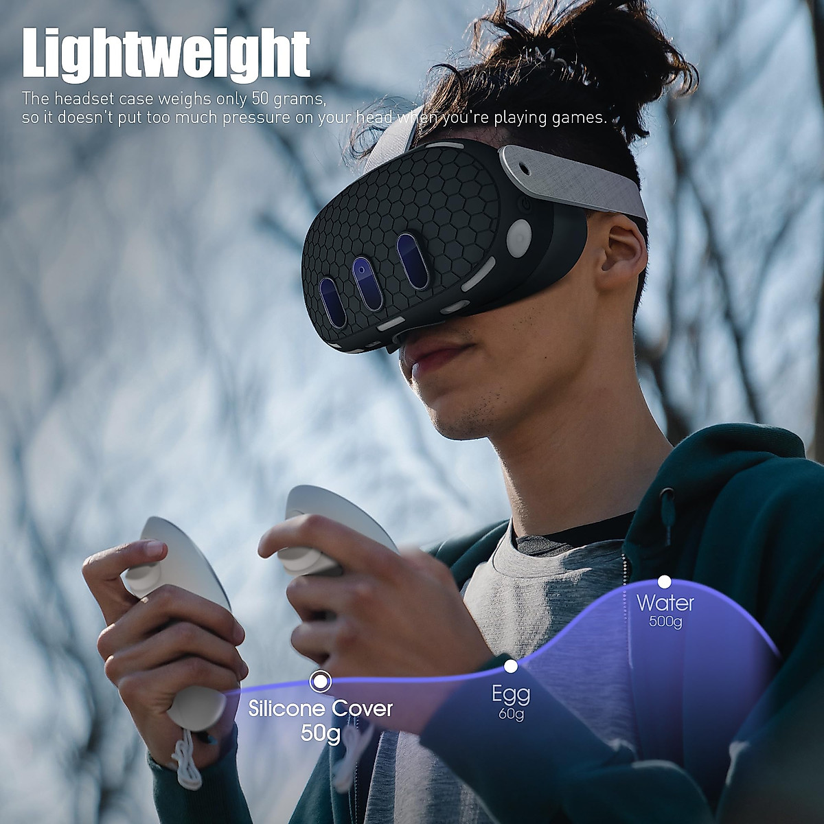 Orzero Soft Silicone Headset Cover Compatible for Quest 3, with 2 Sets 6 Packs Tempered Glass Camera Lens Protector Anti-Drop Strong Protection VR Gaming Accessories - Black