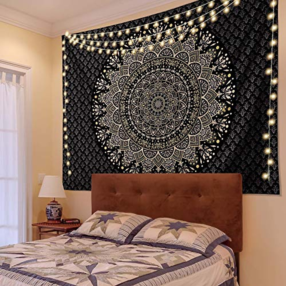 Edeesky Black Golden Mandala Tapestry Wall Hanging Psychedelic Medallion Wall Tapestry Aesthetic Indian Hippie Wall Decor Bohemian Wall Art Boho Home Decoration for Bedroom,Living Room,Dorm